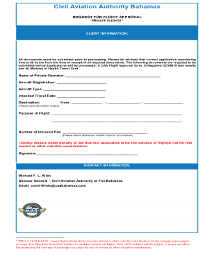 Fillable Online Flight Approval Form - Civil Aviation Authority Bahamas ...