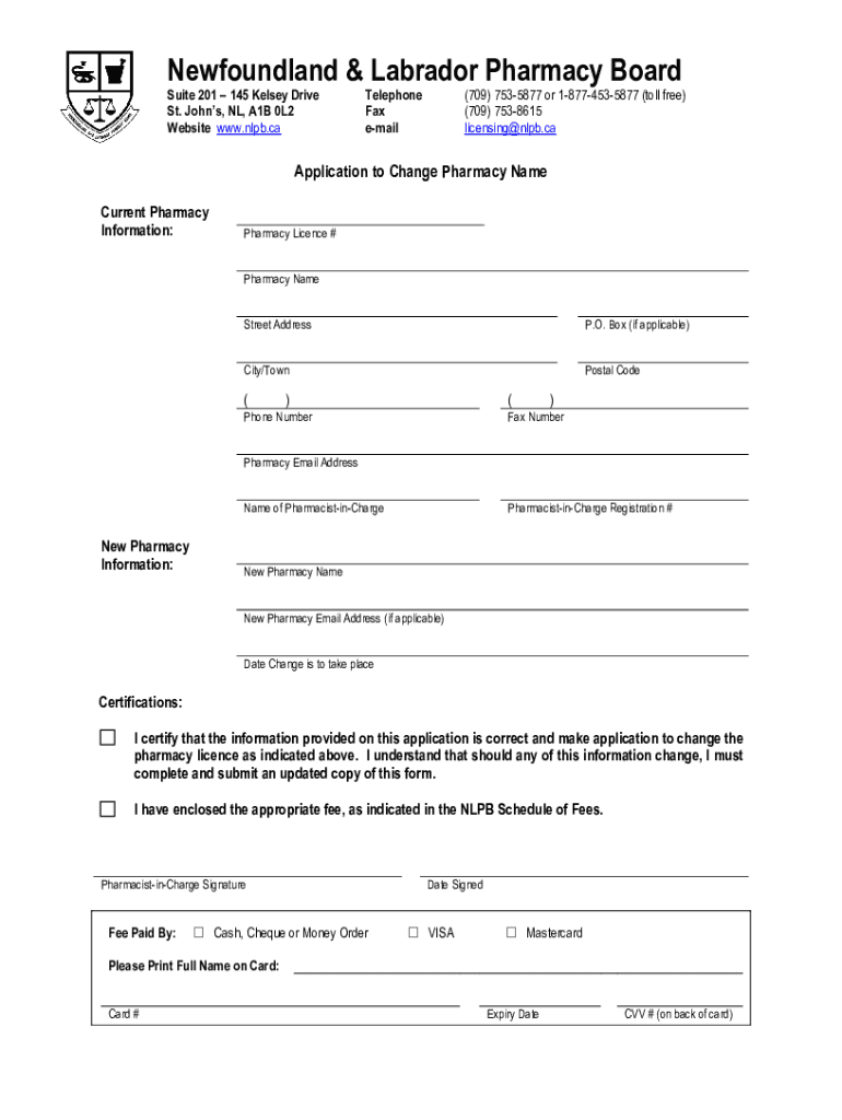 Fillable Online Application to Change Pharmacy Name Fax Email Print ...