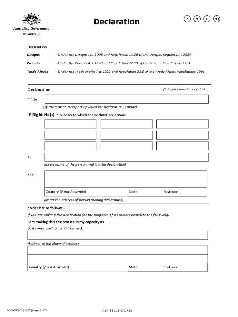 Fillable Online Trade mark declaration form - IP Australia Fax Email Print - pdfFiller