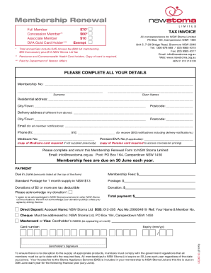Fillable Online Membership ApplicationNSW Stoma Fax Email Print - pdfFiller