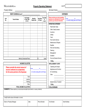 Fillable Online MALAGABANK FSB Property Operating Statement Fax Email ...