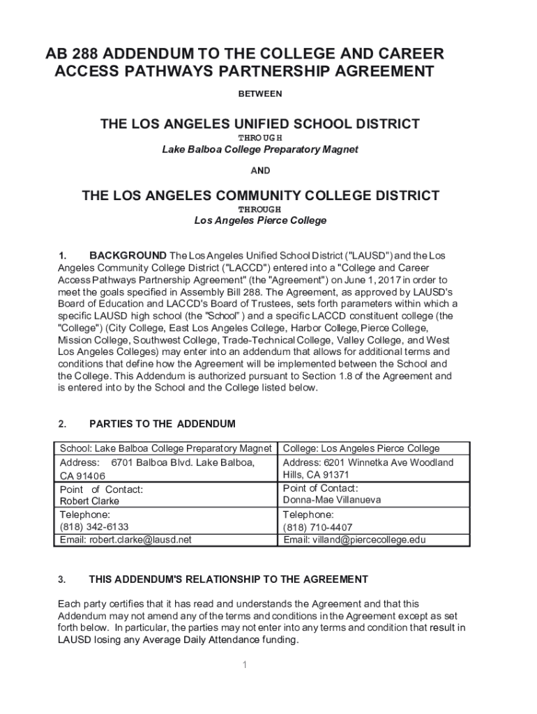 Fillable Online LAUSD and LACCD Partnership Agreement Fax Email Print - pdfFiller