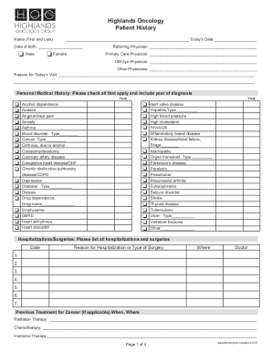 Fillable Online New Patient History Form - Highlands Oncology Group Fax ...
