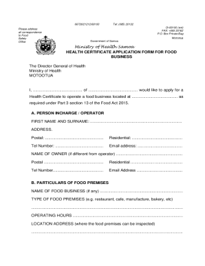 Fillable Online Application Form - Food Business - Ministry of Health ...