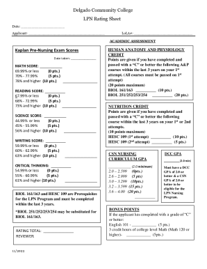 Fillable Online Delgado Community College LPN Rating Sheet Fax Email ...