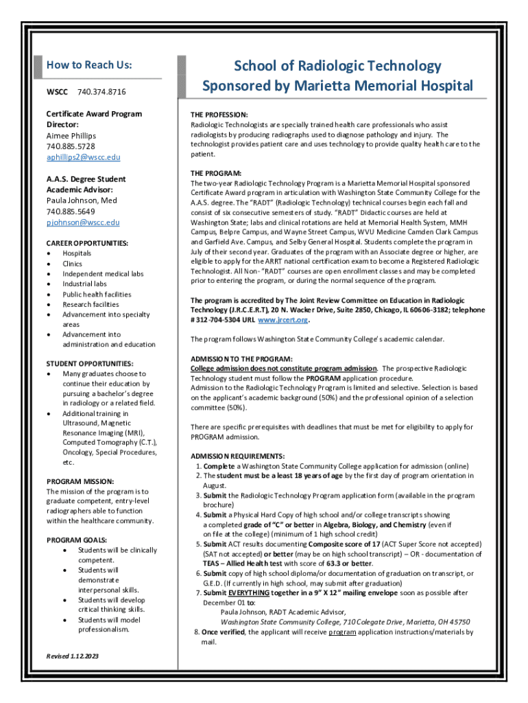 Fillable Online School of Radiologic Technology ... - Memorial Health ...