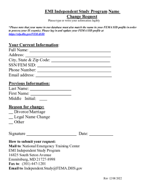 Fillable Online training fema EMI Independent Study Program Name Change Form 12082022 Fax Email ...