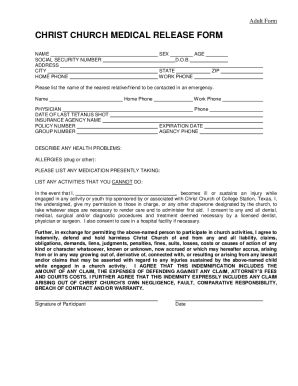 Fillable Online christ church medical release form Fax Email Print ...