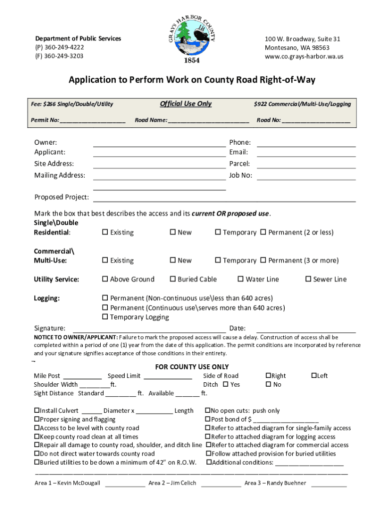 Fillable Online Right-Of-Way Permits - Grays Harbor County Fax Email ...