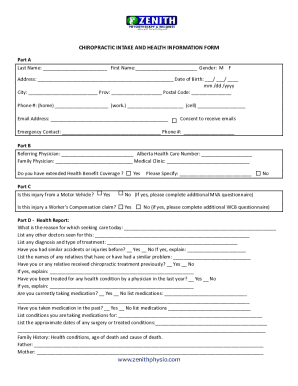 Fillable Online CHIROPRACTIC INTAKE FORM - Natura Wellness Clinic Fax ...