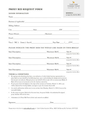 Fillable Online PROXY BID FORM BIDDER AGREEMENT AUTHORIZATION Fax Email ...