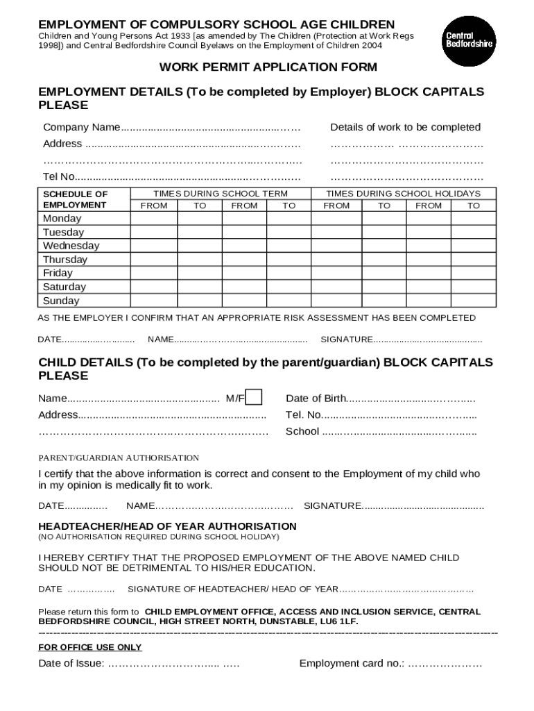 WORK PERMIT APPLICATION Doc Template | pdfFiller