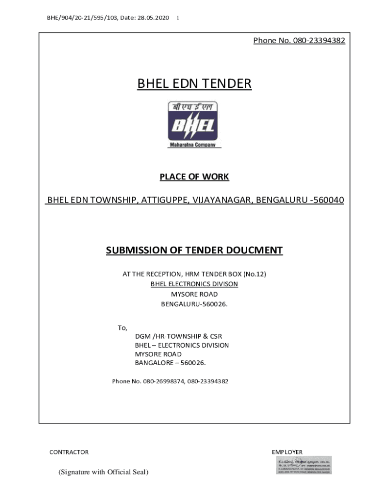 Fillable Online BHEL EDN TENDER Fax Email Print - pdfFiller