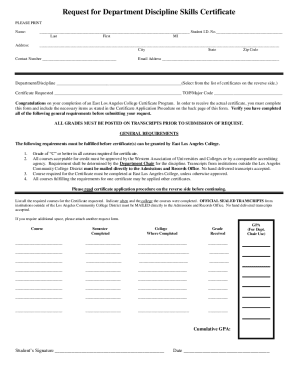 Fillable Online Request for Department Discipline Skills Certificate ...