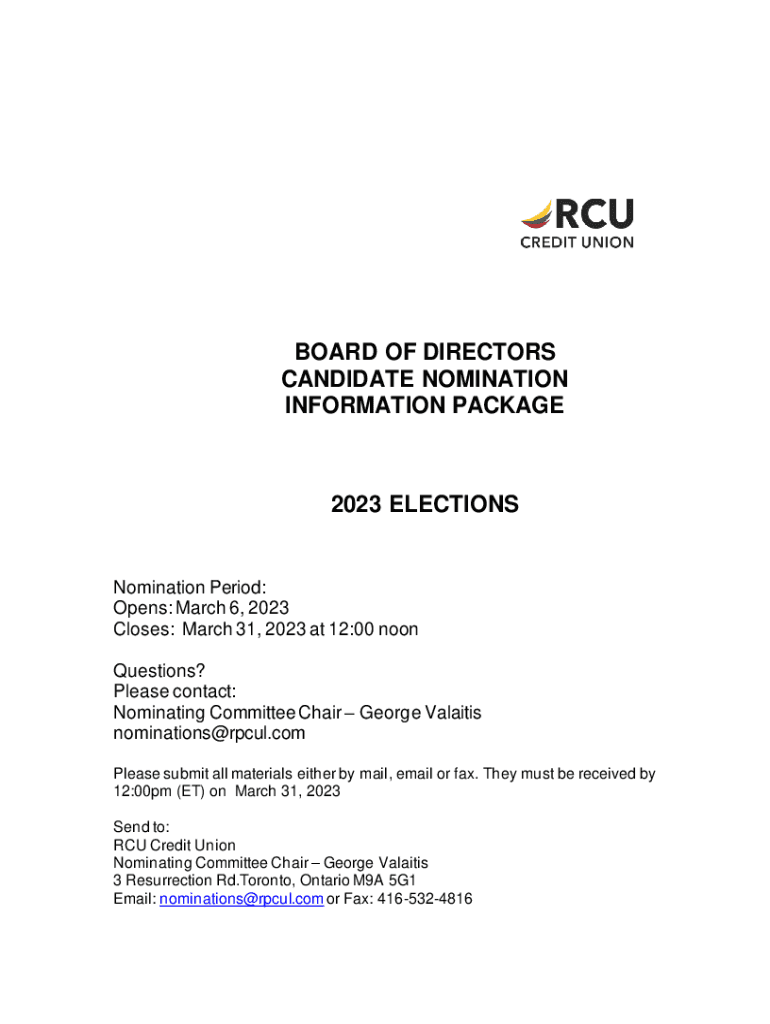 Fillable Online RCU Board Candidate Kit - Resurrection Credit Union Fax ...