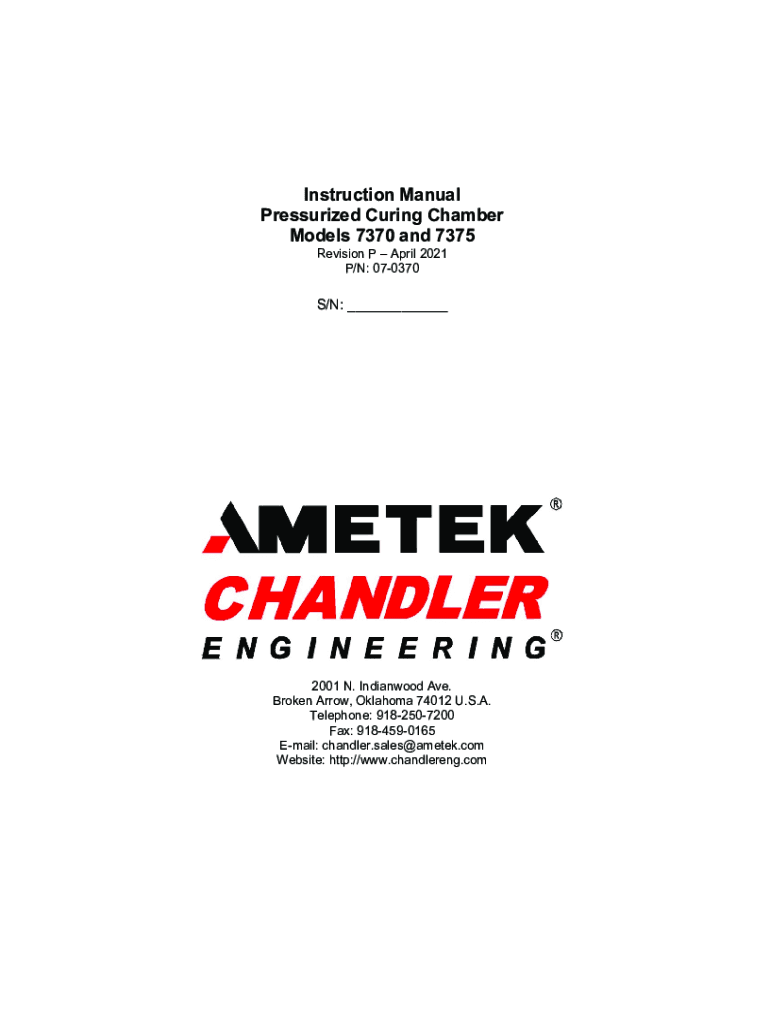 Fillable Online Instruction Manual Pressurized Curing Chamber Models ...