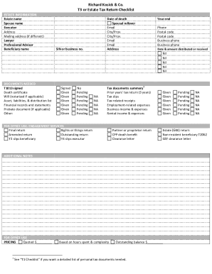 Fillable Online Richard Kosick & Co. T3 or Estate Tax Return Checklist ...
