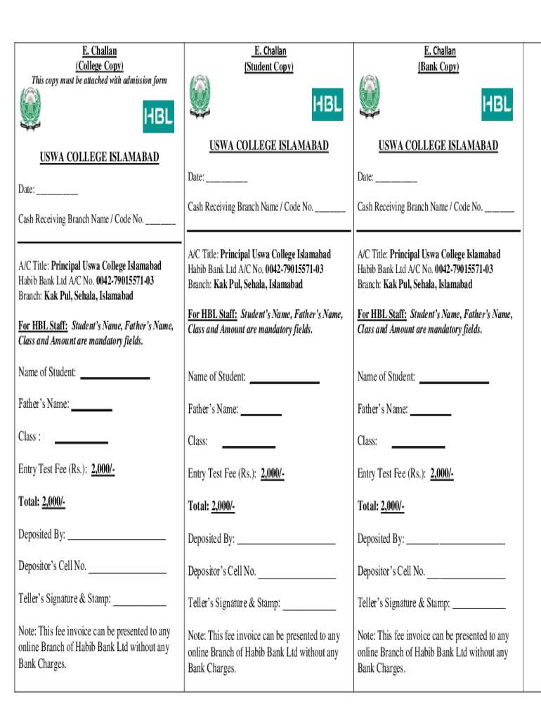 Fillable Online uswacollege edu E-Challan-Form.pdf - Islamabad - USWA ...