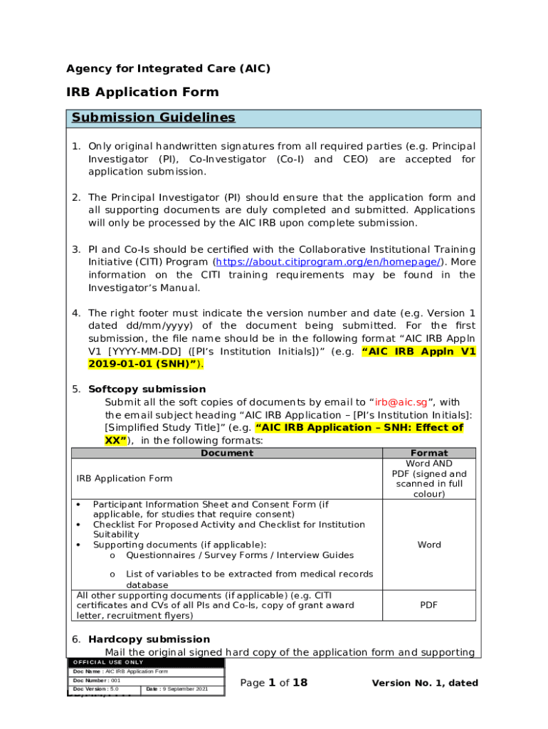 AIC IRB Application Doc Template | pdfFiller