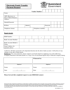 Fillable Online Electronic Funds Transfer payment request. Electronic ...