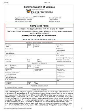 Fillable Online Commonwealth of Virginia Complaint Form Fax Email Print ...