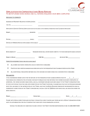Fillable Online Application for infrastructure bond refund - Town of ...