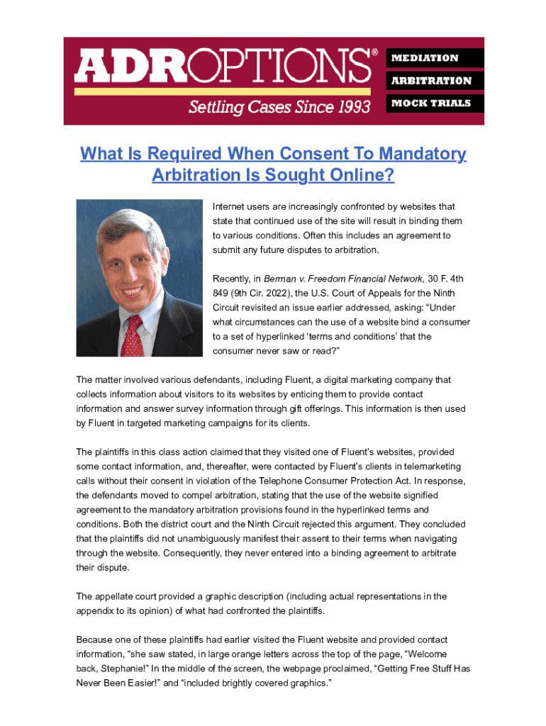 Fillable Online What is Required When Consent To Mandatory Arbitration ...