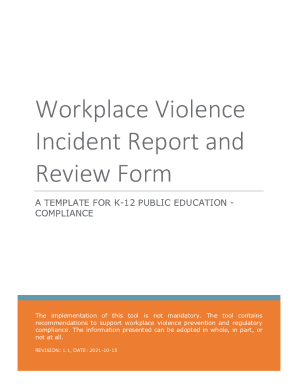 Fillable Online Workplace Violence Incident Report and Review Form. A ...