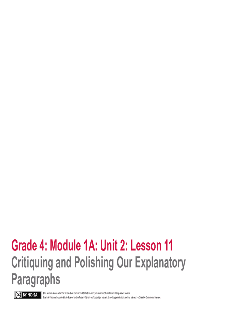 Fillable Online Grade 4: Module 1A: Unit 2: Lesson 11 Critiquing and ...