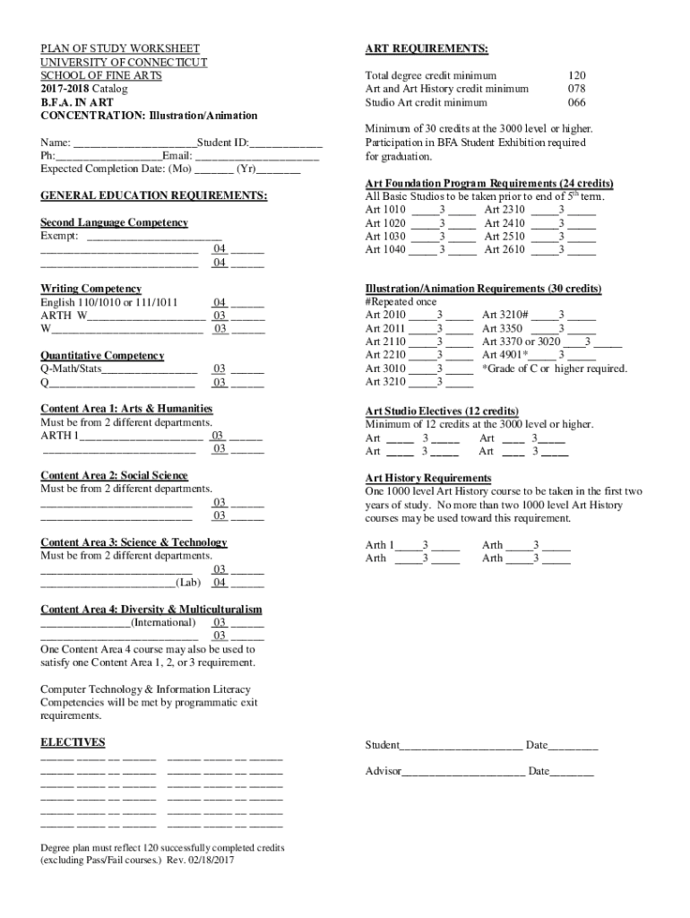 Fillable Online art uconn PLAN OF STUDY WORKSHEET UNIVERSITY OF ...