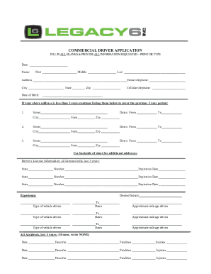 Fillable Online Commercial Driver Application Legacy 6 Fax Email Print ...
