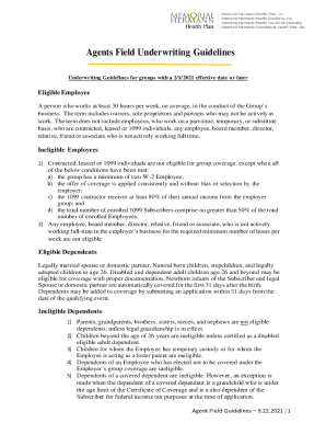 Fillable Online Large Group Underwriting Guidelines - Table of Contents ...