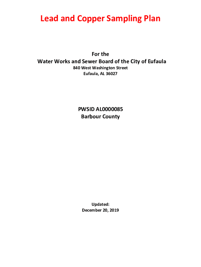 Fillable Online Lead and Copper Sampling Plan - Eufaula Water Works Fax ...