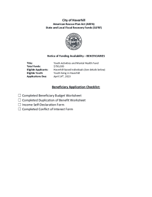 Fillable Online City of Haverhill Beneficiary Application Checklist ...