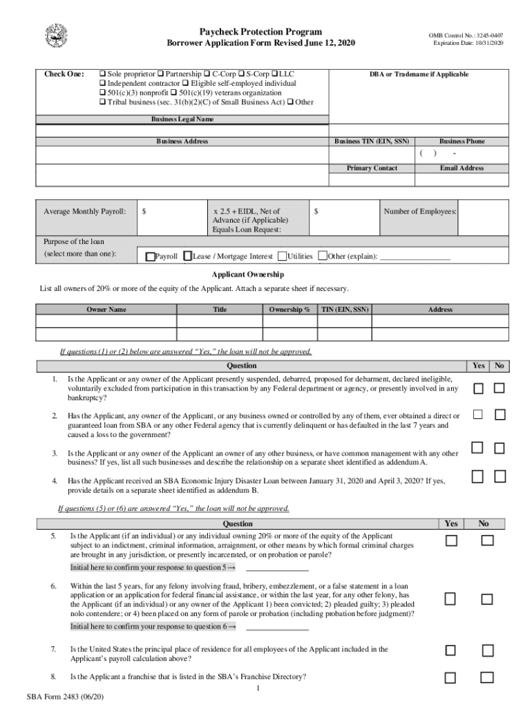 Fillable Online Borrower Application Form Revised June 12, 2020Treasury ...