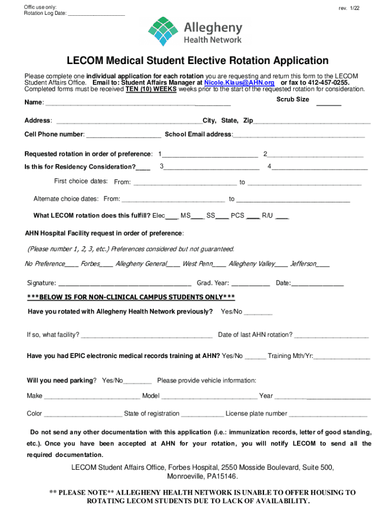 Fillable Online Request a Rotation - Ascension Fax Email Print - pdfFiller