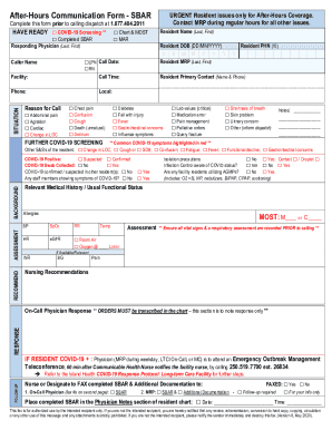 Fillable Online After-Hours Communication SBAR Form - Vic-SI LTCI Fax ...
