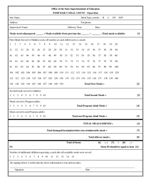 Fillable Online osse dc Summer Food Service Program Daily Meal Count ...