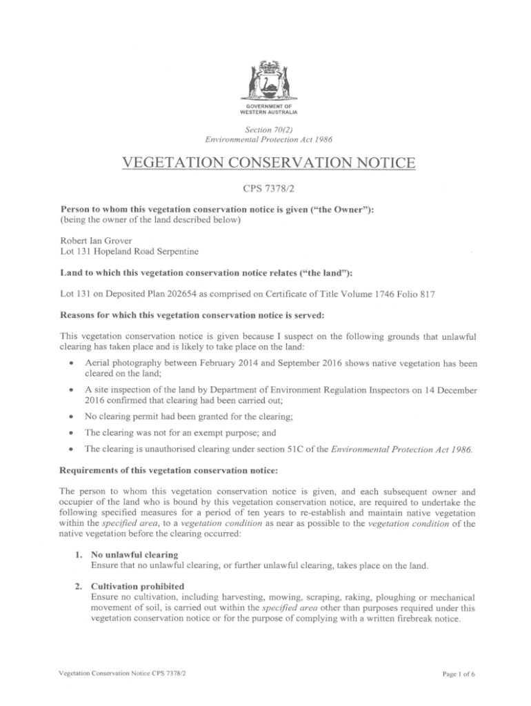 Fillable Online VEGETATION CONSERVATION NOTICE Fax Email Print - pdfFiller
