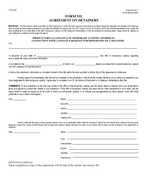 Fillable Online FORM VII AGREEMENT ON DETAINERS Fax Email Print - pdfFiller