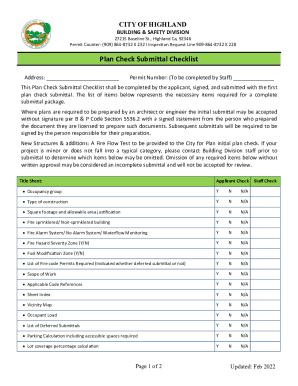 Fillable Online Plan Check Submittal Checklist - Highland, CA Fax Email ...