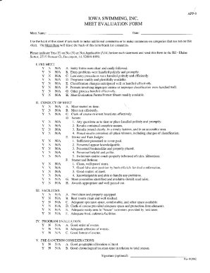 Fillable Online MEET EVALUATION FORM Y N N/A Y N N/A Y N N/A Y N N/A Y ...