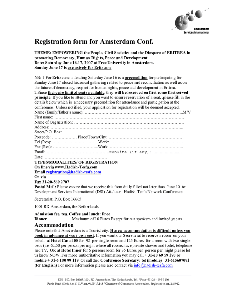 Fillable Online Registration form for Amsterdam Conf. Fax Email Print - pdfFiller