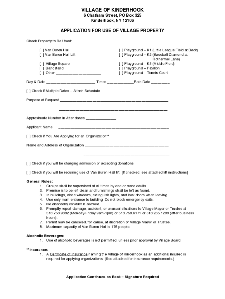 Fillable Online Application for use of Village Property Fax Email Print ...