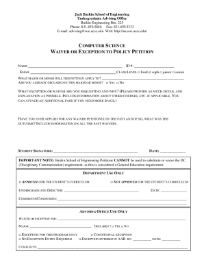 Fillable Online Computer Science Waiver Policy Exception Petition Fax ...