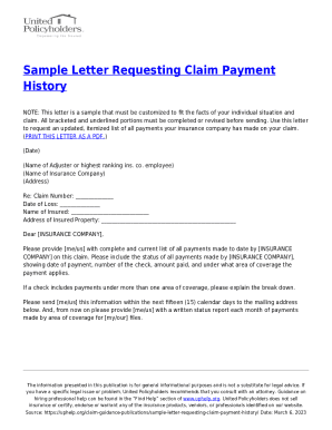 Fillable Online Sample Letter Requesting Claim Payment History. United ...