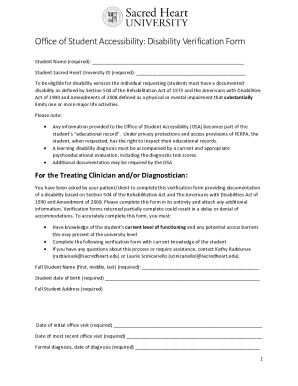 Fillable Online Office of Student Accessibility: Disability Verification Form Fax Email Print ...