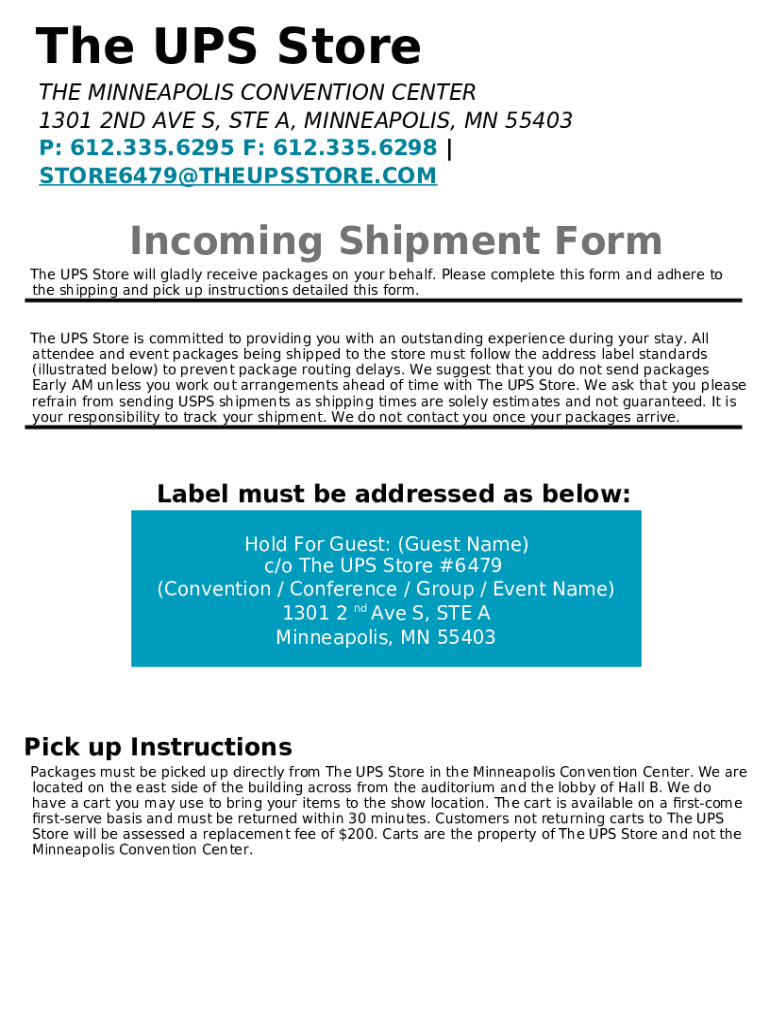 Incoming Shipment - The UPS Store Doc Template | pdfFiller