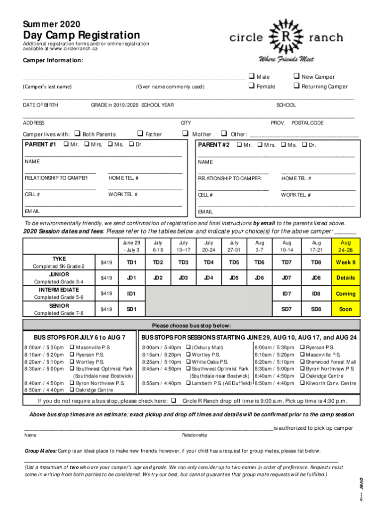 Fillable Online Camper Registration Form - Kako Retreat Center Fax Email Print - pdfFiller