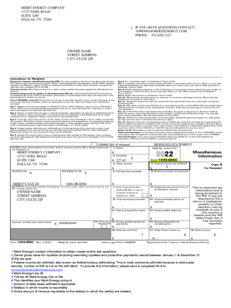 Fillable Online Receiving a 1099 FormMerit Energy Company Fax Email ...